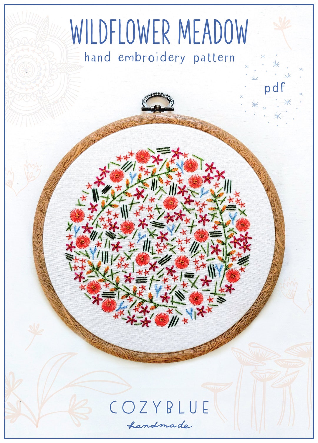 WILDFLOWER MEADOW - Pdf Embroidery Pattern, Embroidery Hoop Art, Hand ...