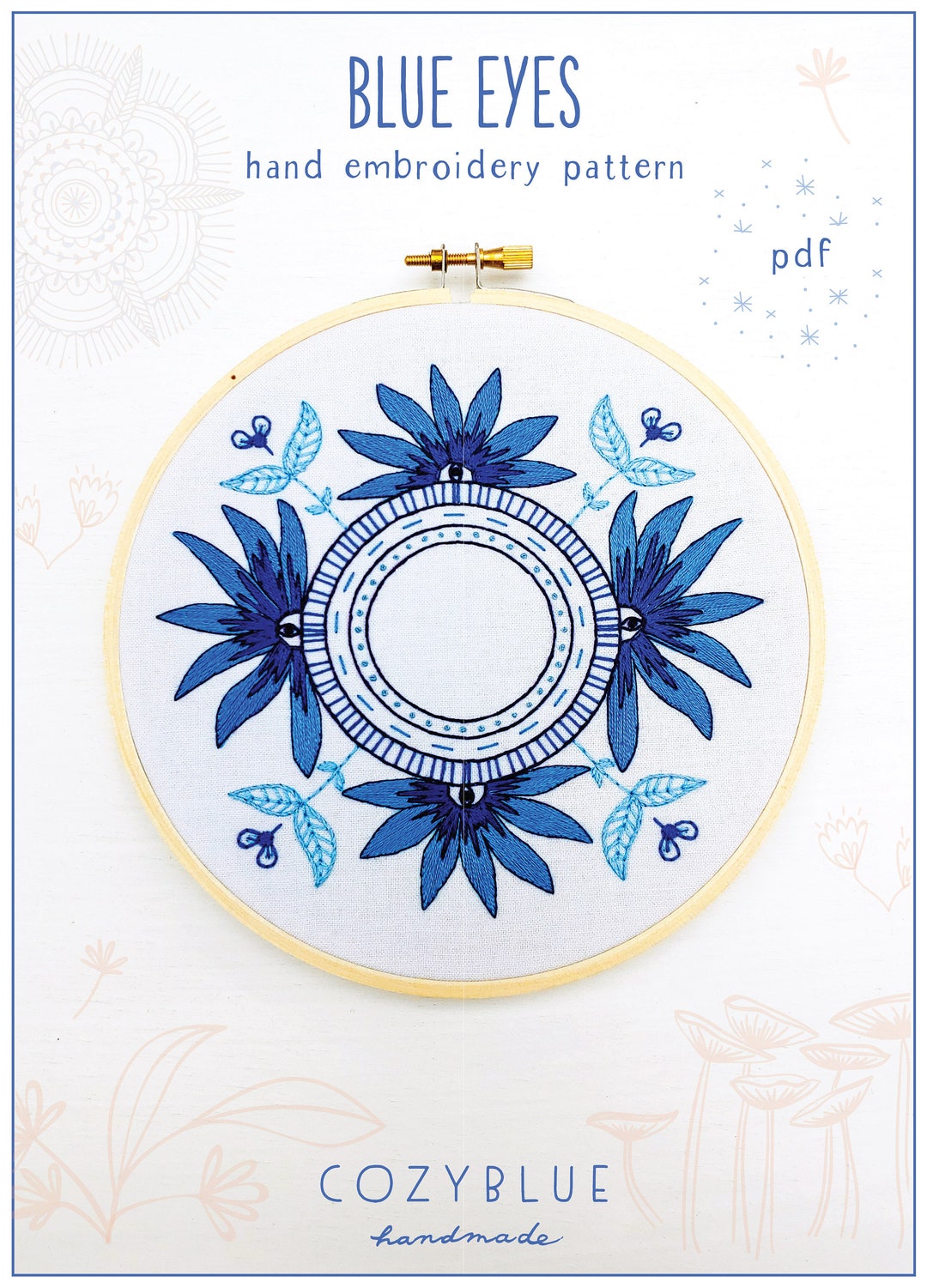 BLUE EYES - Pdf Embroidery Pattern, Embroidery Hoop Art, Hand ...