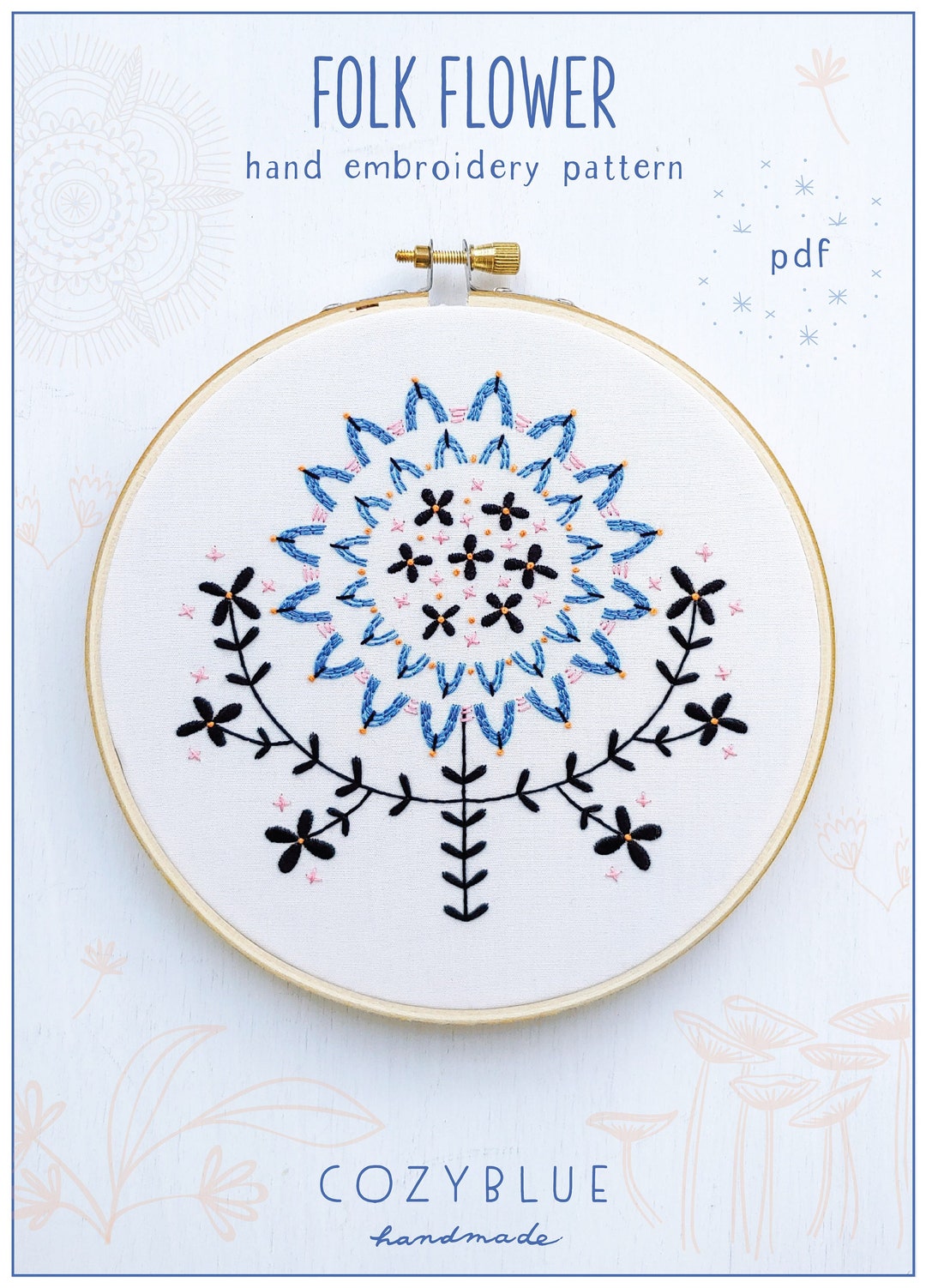 FOLK FLOWER - Pdf Embroidery Pattern, Embroidery Hoop Art, Folk Art ...