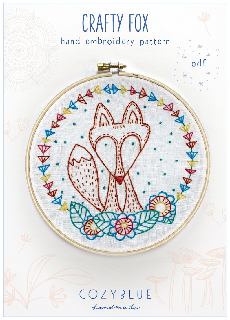 CRAFTY FOX Pdf Embroidery Pattern Fox Embroidery Design - Etsy