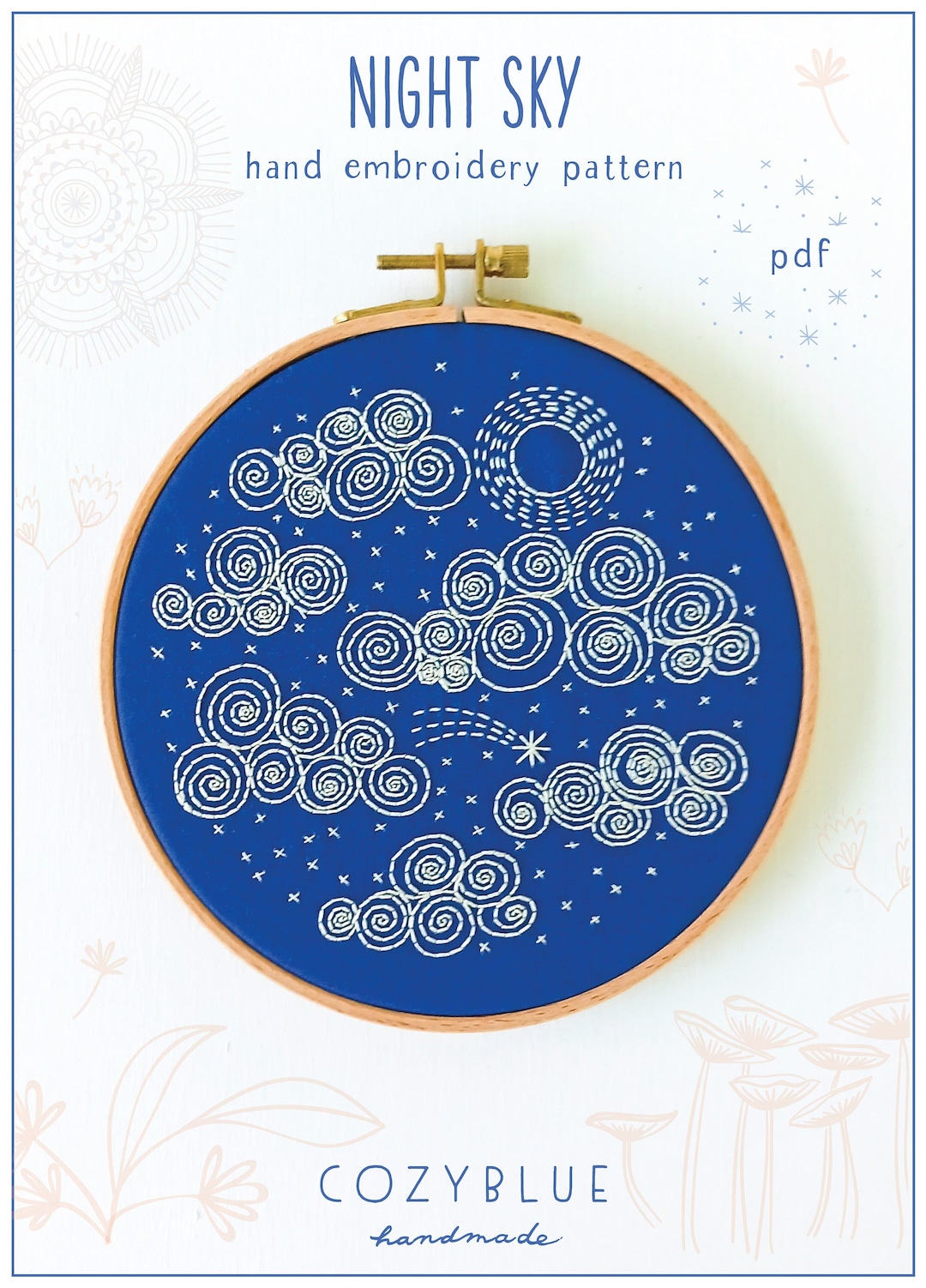 NIGHT SKY - Pdf Embroidery Pattern, Embroidery Hoop Art, Phases of the ...