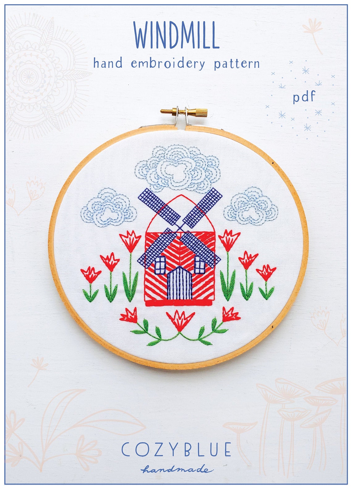 WINDMILL Pdf Embroidery Pattern Embroidery Hoop Art - Etsy