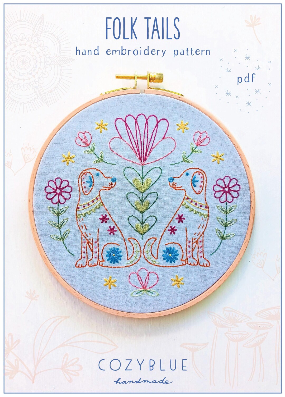 FOLK TAILS - Pdf Embroidery Pattern, Dog Embroidery Design, Embroidery ...
