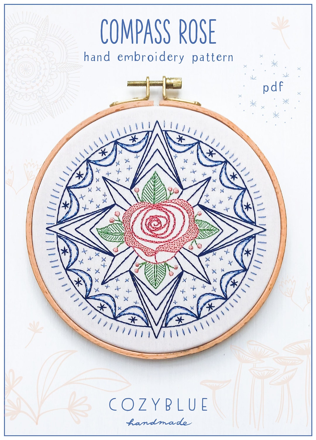 COMPASS ROSE - Pdf Embroidery Pattern, Embroidery Hoop Art, Stitching ...