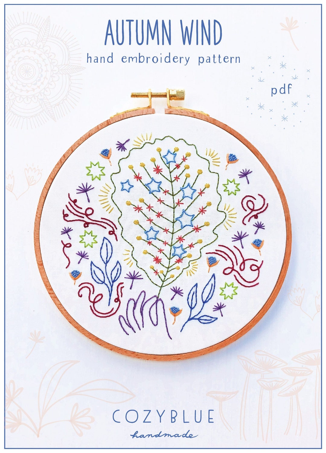 AUTUMN WIND - Pdf Embroidery Pattern, Embroidery Hoop Art, Hand ...