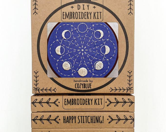 LUNAR BLOSSOM Embroidery Kit - Embroidery Hoop Art, Phases of the Moon ...