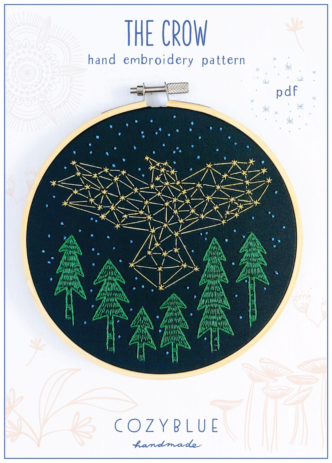 THE CROW - Pdf Embroidery Pattern, Embroidery Hoop Art, Hand Embroidery ...