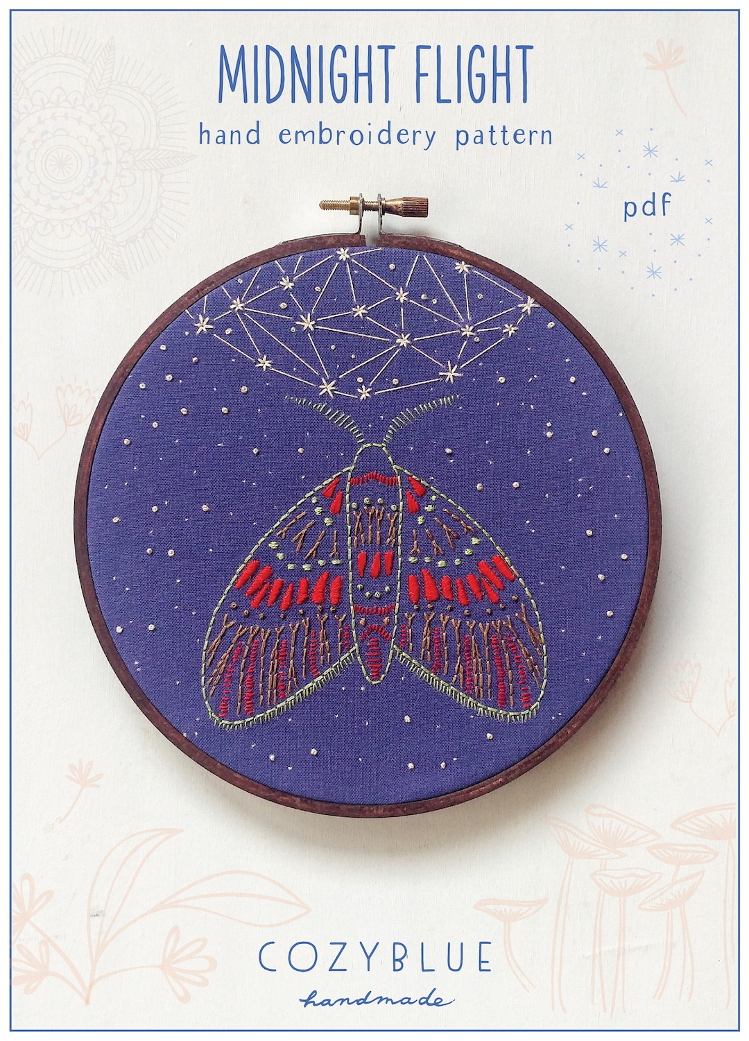 MIDNIGHT FLIGHT Pdf Embroidery Pattern, Moth and Moon, Embroidery ...