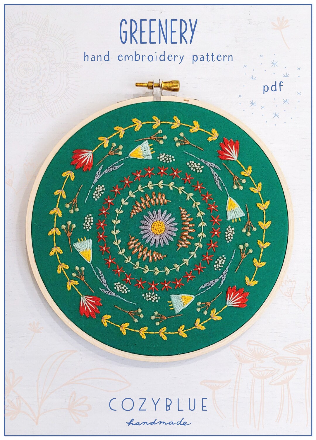 GREENERY - Pdf Embroidery Pattern, Embroidery Hoop Art, Hand Embroidery ...