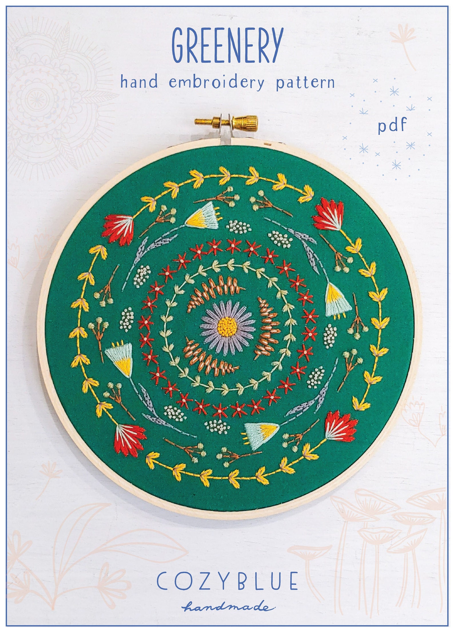 GREENERY Pdf Embroidery Pattern Embroidery Hoop Art Hand - Etsy