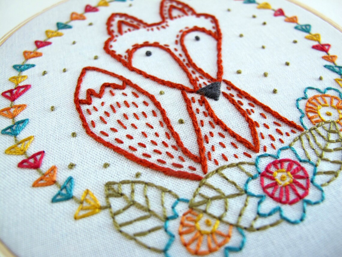 CRAFTY FOX Pdf Embroidery Pattern Fox Embroidery Design - Etsy