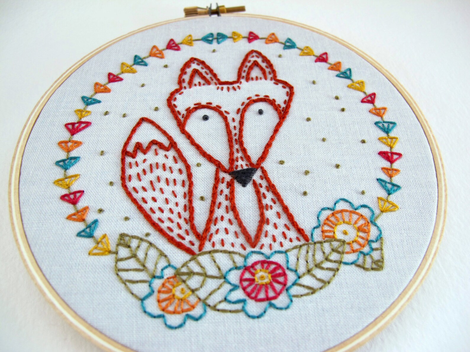 CRAFTY FOX - Pdf Embroidery Pattern, Fox Embroidery Design, Embroidery ...