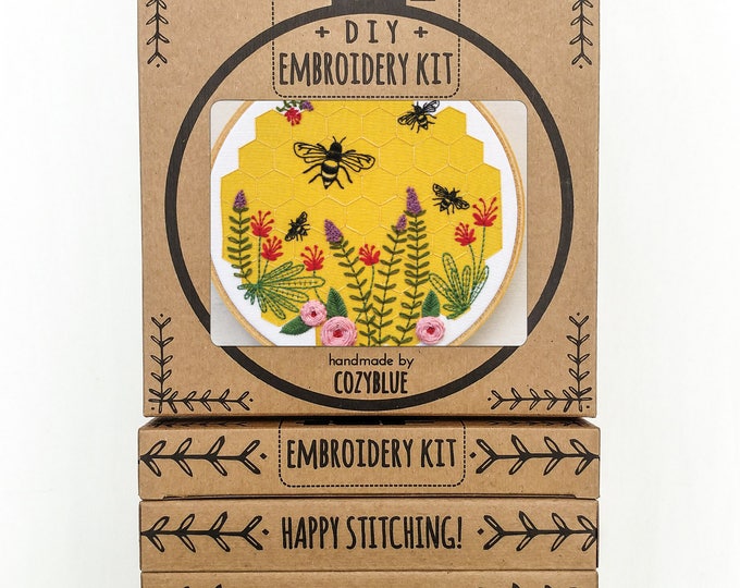 BEE LOVELY Embroidery Kit - Gift Kit, Bee and Honeycomb, Flower Garden ...