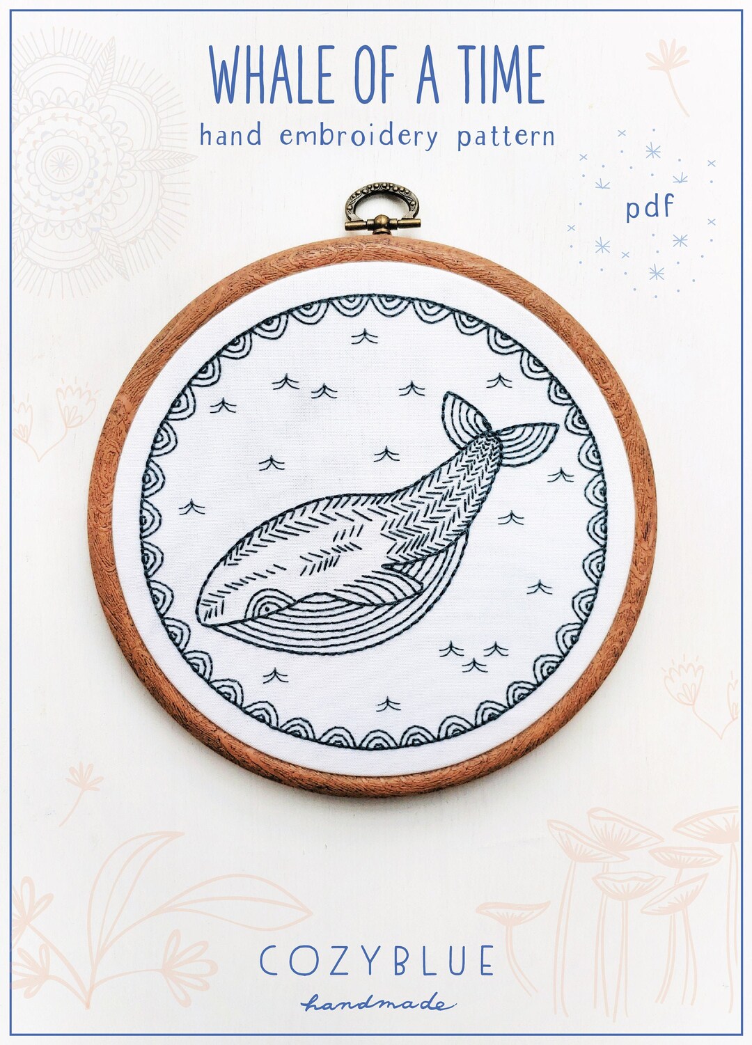 WHALE of TIME - Pdf Embroidery Pattern, Embroidery Hoop Art, DIY ...