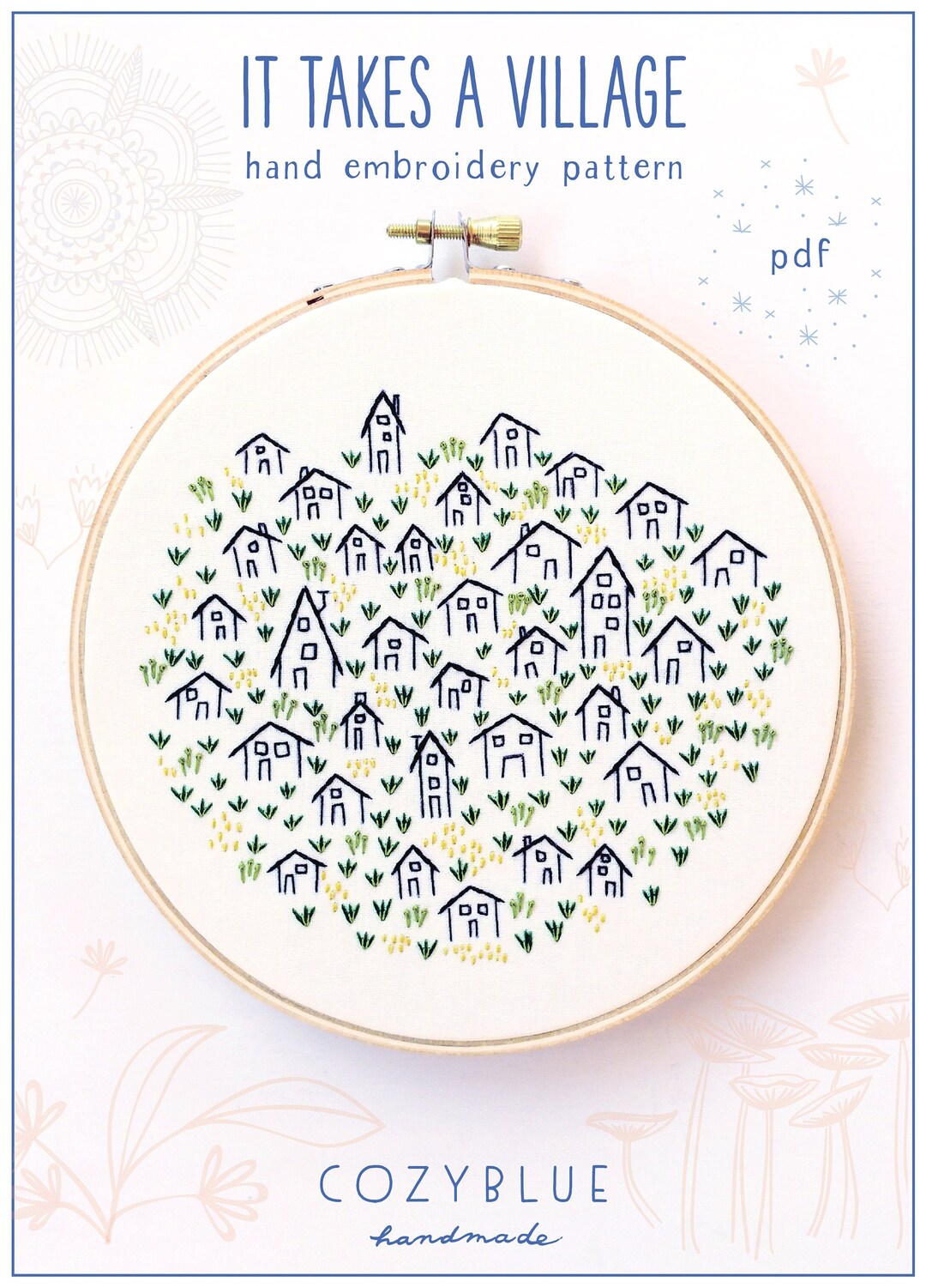 IT TAKES A VILLAGE - Pdf Embroidery Pattern, Embroidery Hoop Art ...