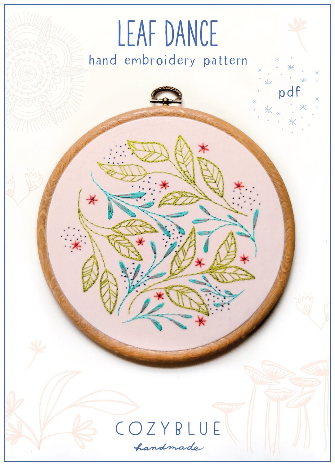 LEAF DANCE - Pdf Embroidery Pattern, Embroidery Hoop Art, Digital ...