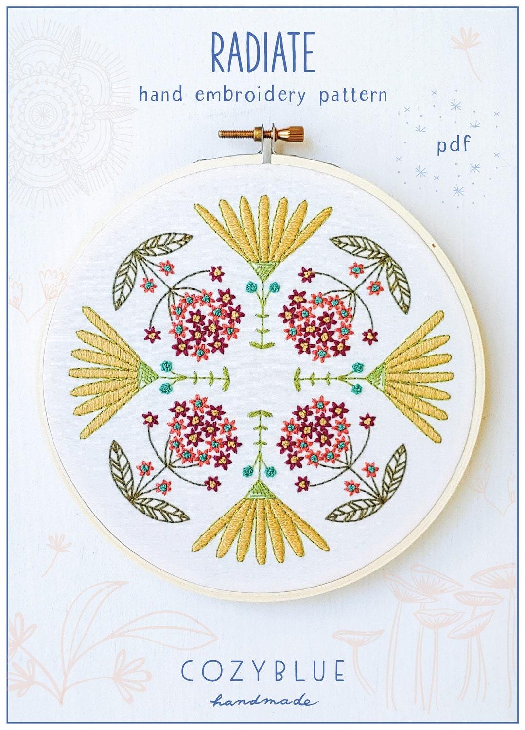 RADIATE - Pdf Embroidery Pattern, Embroidery Hoop Art, Mandala for Hand ...