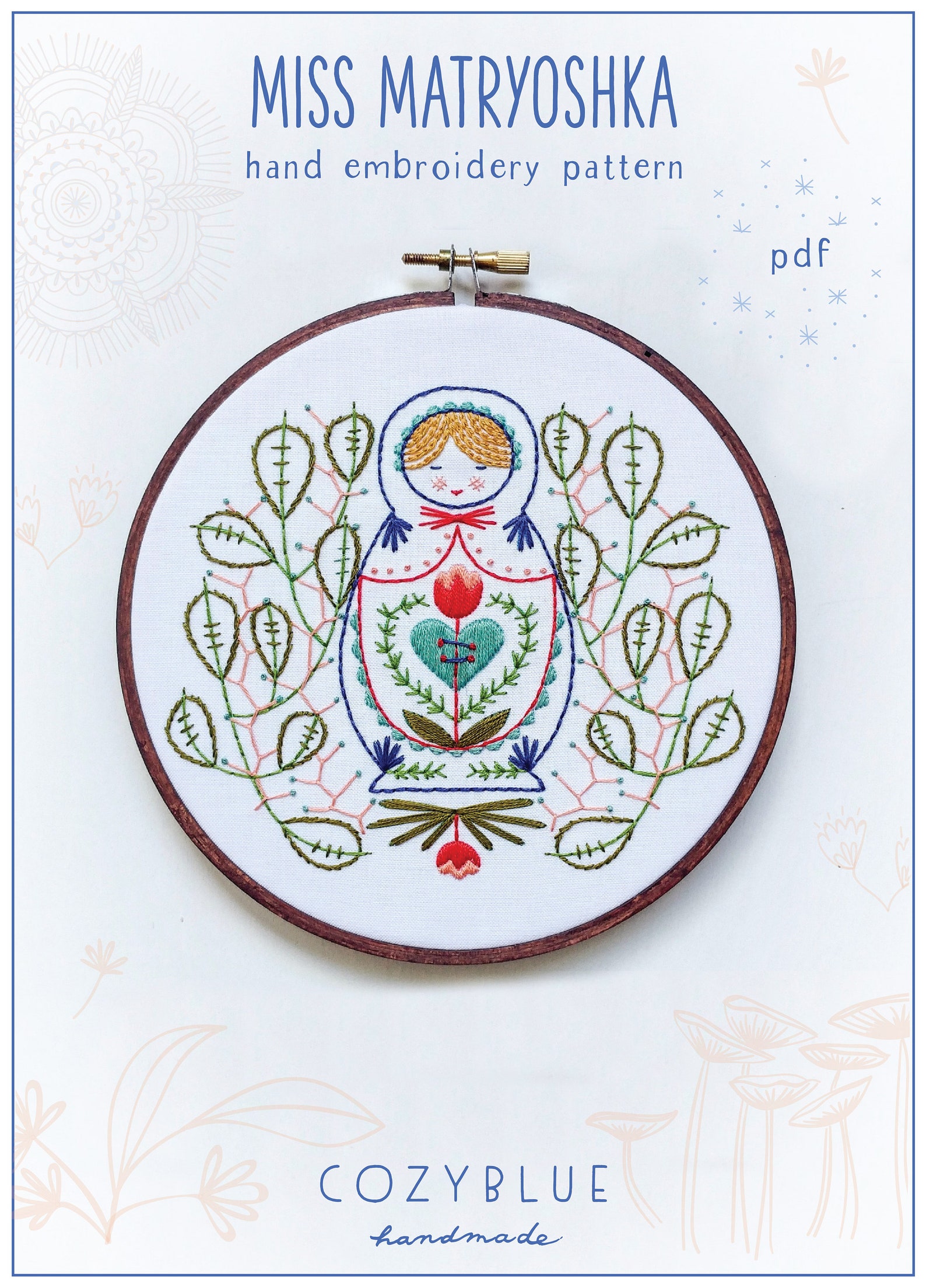 MISS MATRYOSHKA - Pdf Embroidery Pattern, Embroidery Hoop Art, Nesting ...