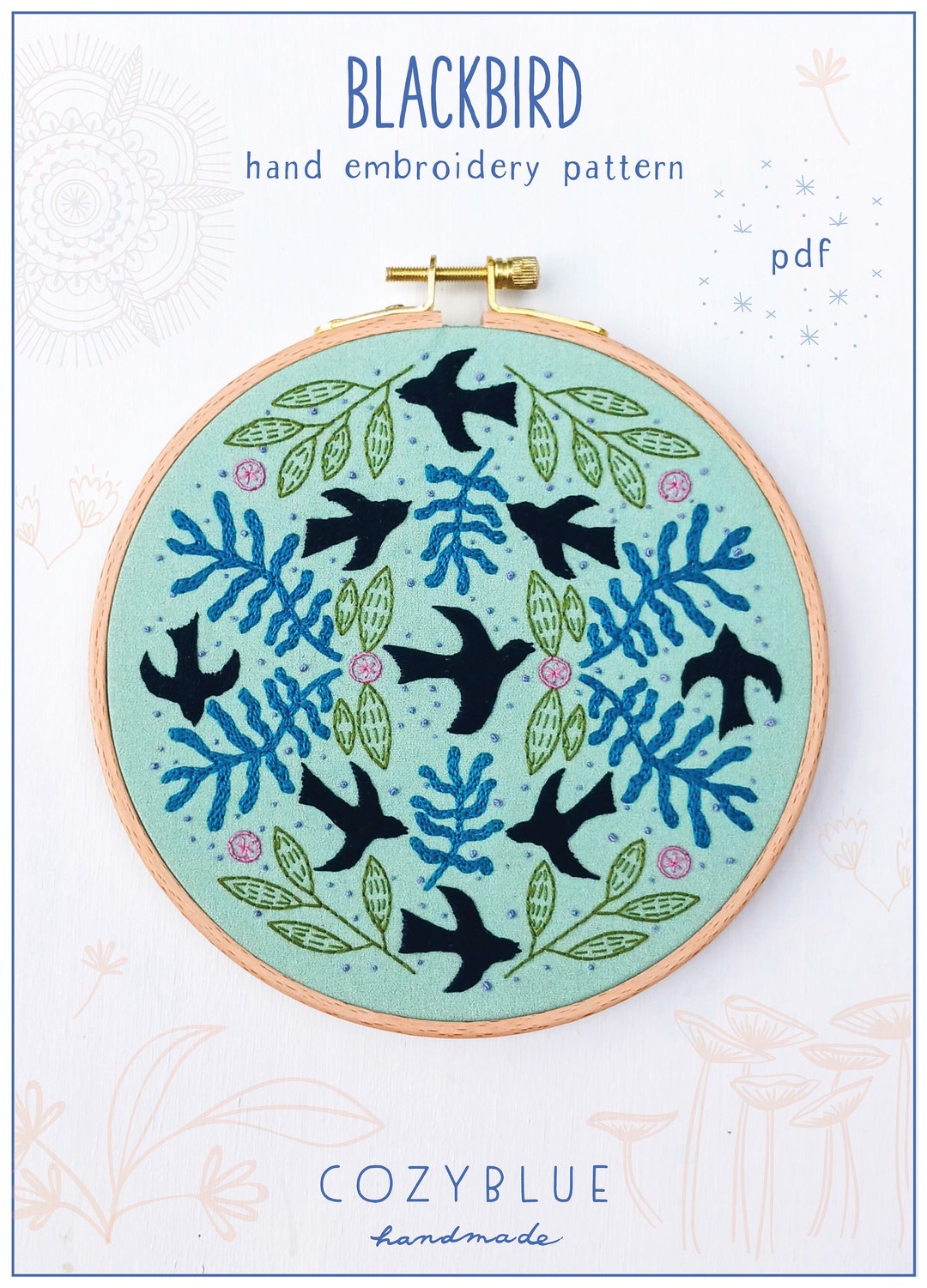 BLACKBIRD - Pdf Embroidery Pattern, Embroidery Hoop Art, Blackbirds ...