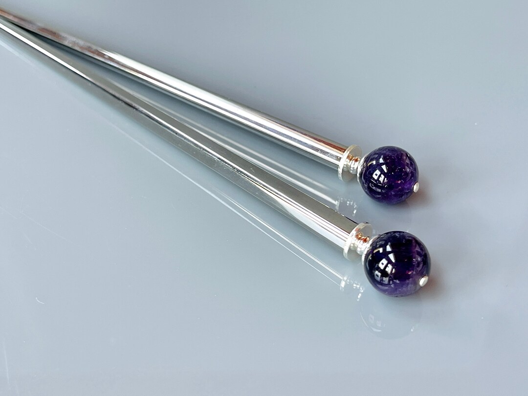 Hair Sticks Silver Hair Pins Amethyst Hair Jewelry for Messy - Etsy