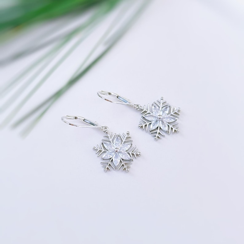 Silver Snowflake Earrings Dangle Handmade Gold Crystal Winter Wedding ...