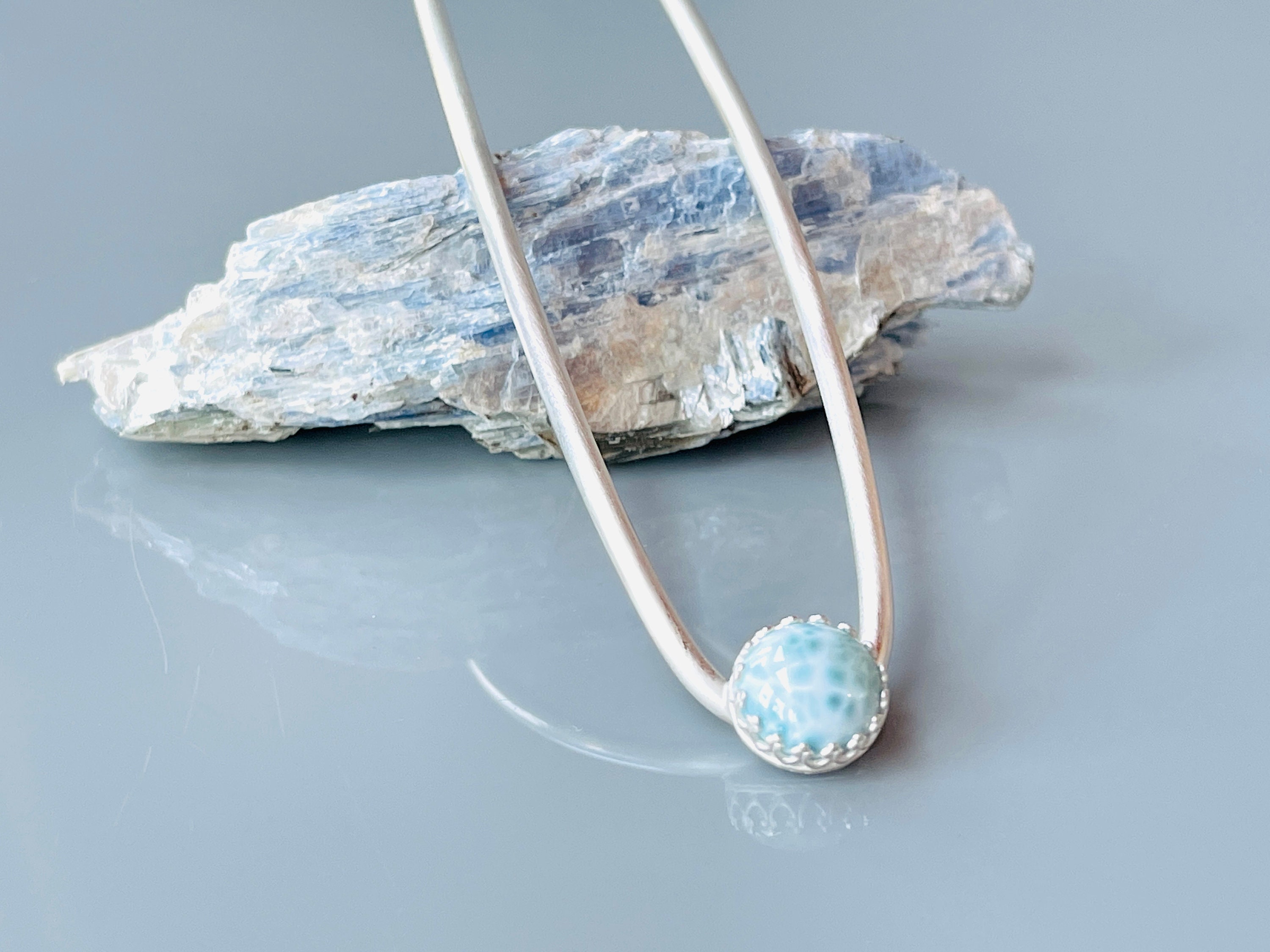 Sterling Silver Hair Pin Genuine Larimar Sterling Silver Hair | Etsy