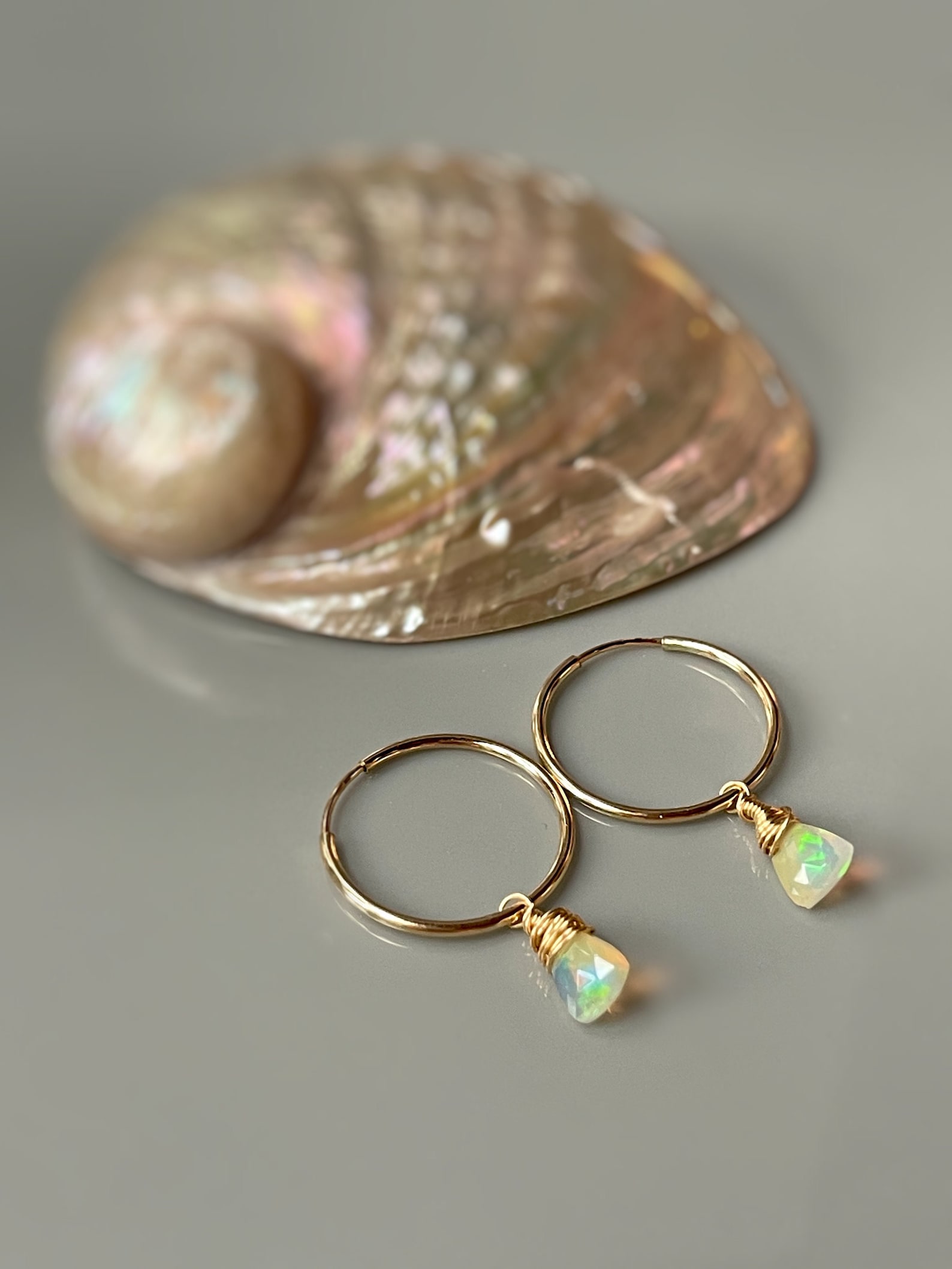 Gold Opal Hoop Earrings Set 14k Gold Dangly Opal Huggie - Etsy