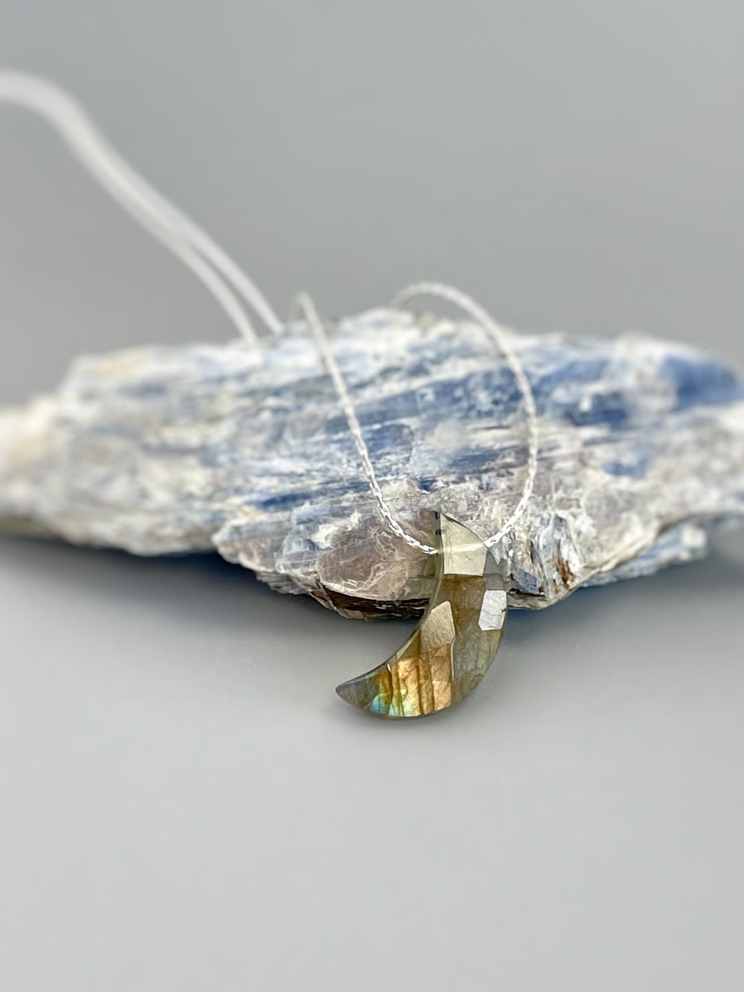 Labradorite Moon Necklace Sterling Silver, 14k Gold Dainty Crescent ...