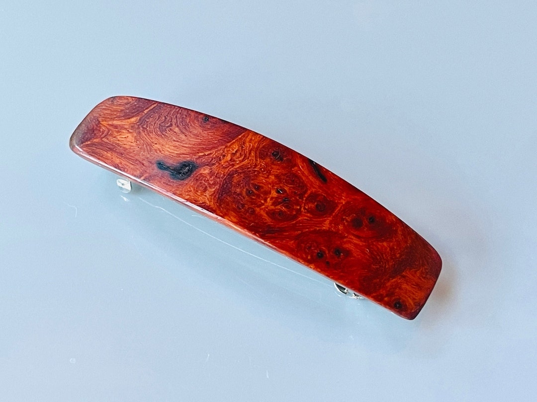 Wood Hair Clip, RARE Luxury Amboyna Burl Red Wood Barrette, Wooden ...