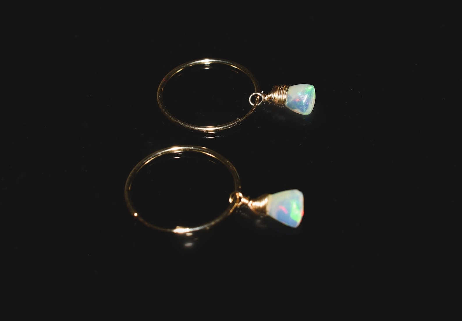 Gold Opal Hoop Earrings Set 14k Gold Dangly Opal Huggie - Etsy