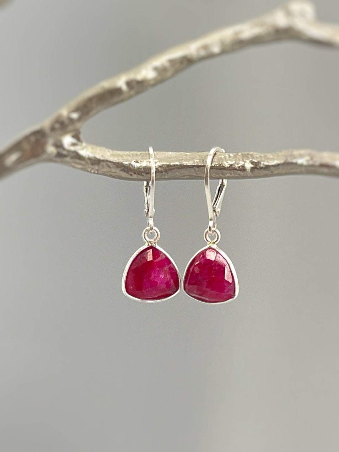Ruby Earrings Dangle Sterling Silver, 14k Gold Handmade Jewelry Red Gemstone Drop Leverback ...
