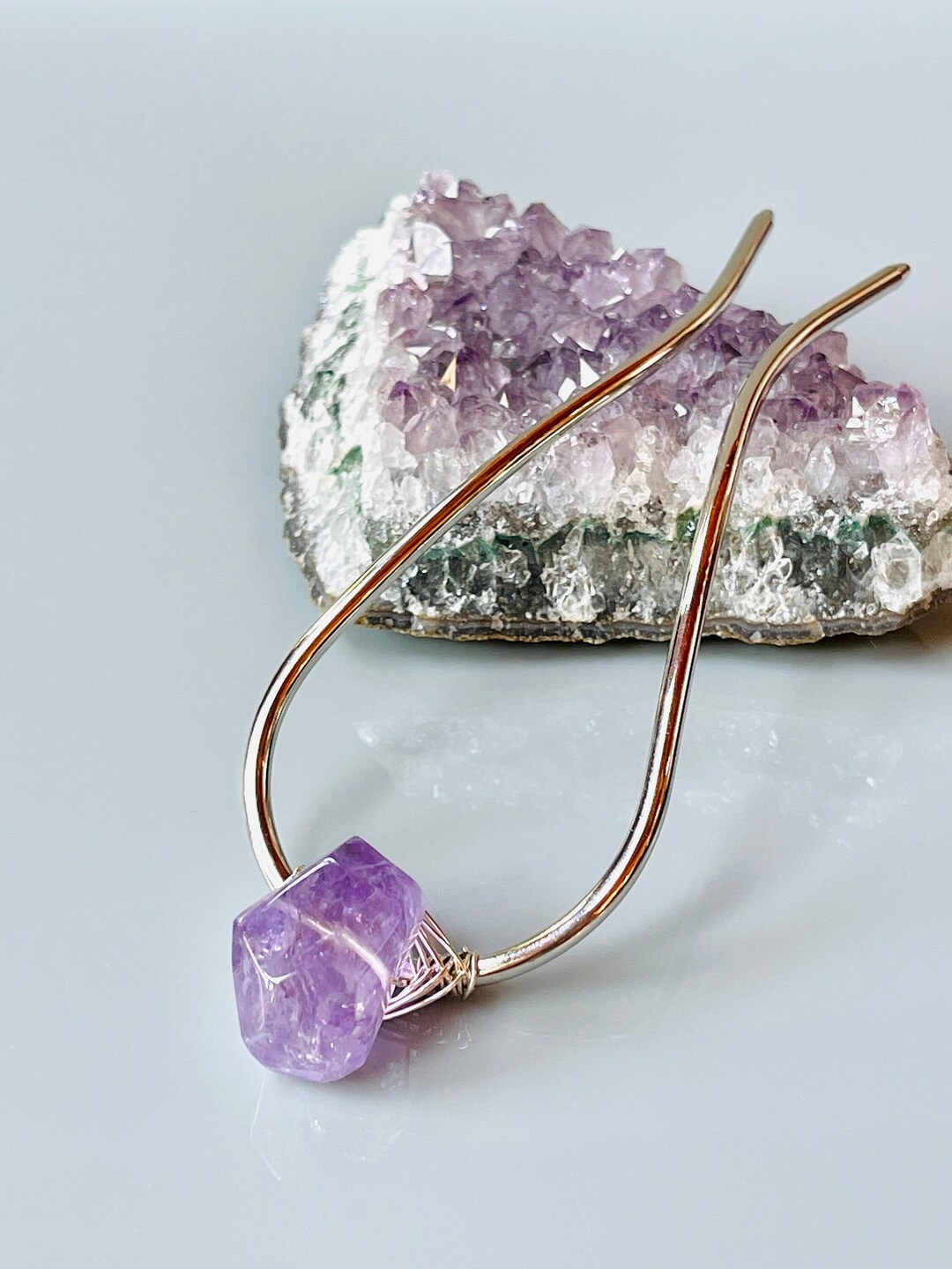 Amethyst Hair Pin Silver Hair Fork for Women With Long Hair Bridal Hair ...