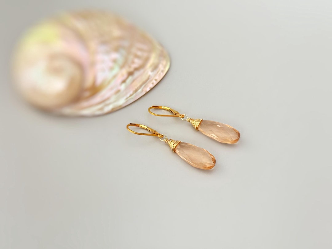 Morganite Earrings 14k Gold Dangle Pink Peach Champagne Silver, Rose ...