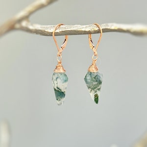 Moss Agate Earrings Dangle Rose Gold, Sterling Silver 14k Gold Fill ...