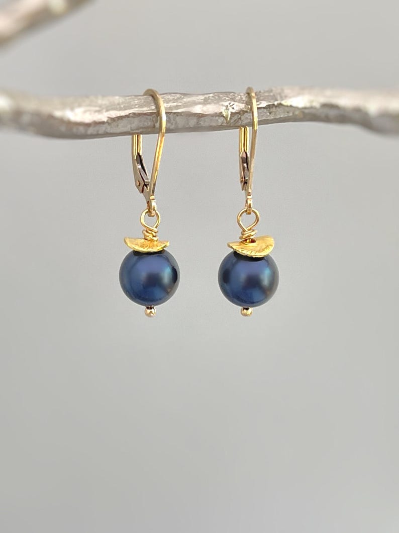 Blue Pearl Earrings Dangle 14k Gold, Sterling Silver Minimalist Dainty ...