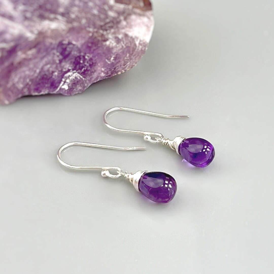 Amethyst Earrings Dangle, Sterling Silver Boho 14k Gold Dangly Purple ...