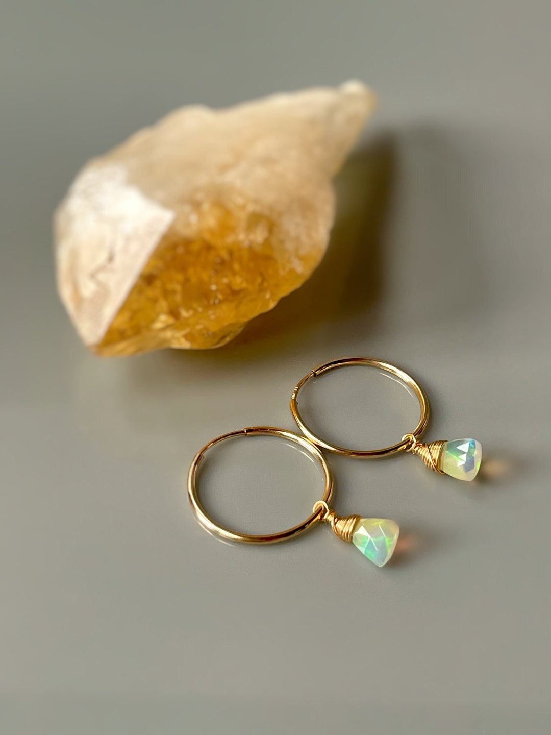 Gold Opal Hoop Earrings Set 14k Gold Dangly Opal Huggie Earrings Dainty ...