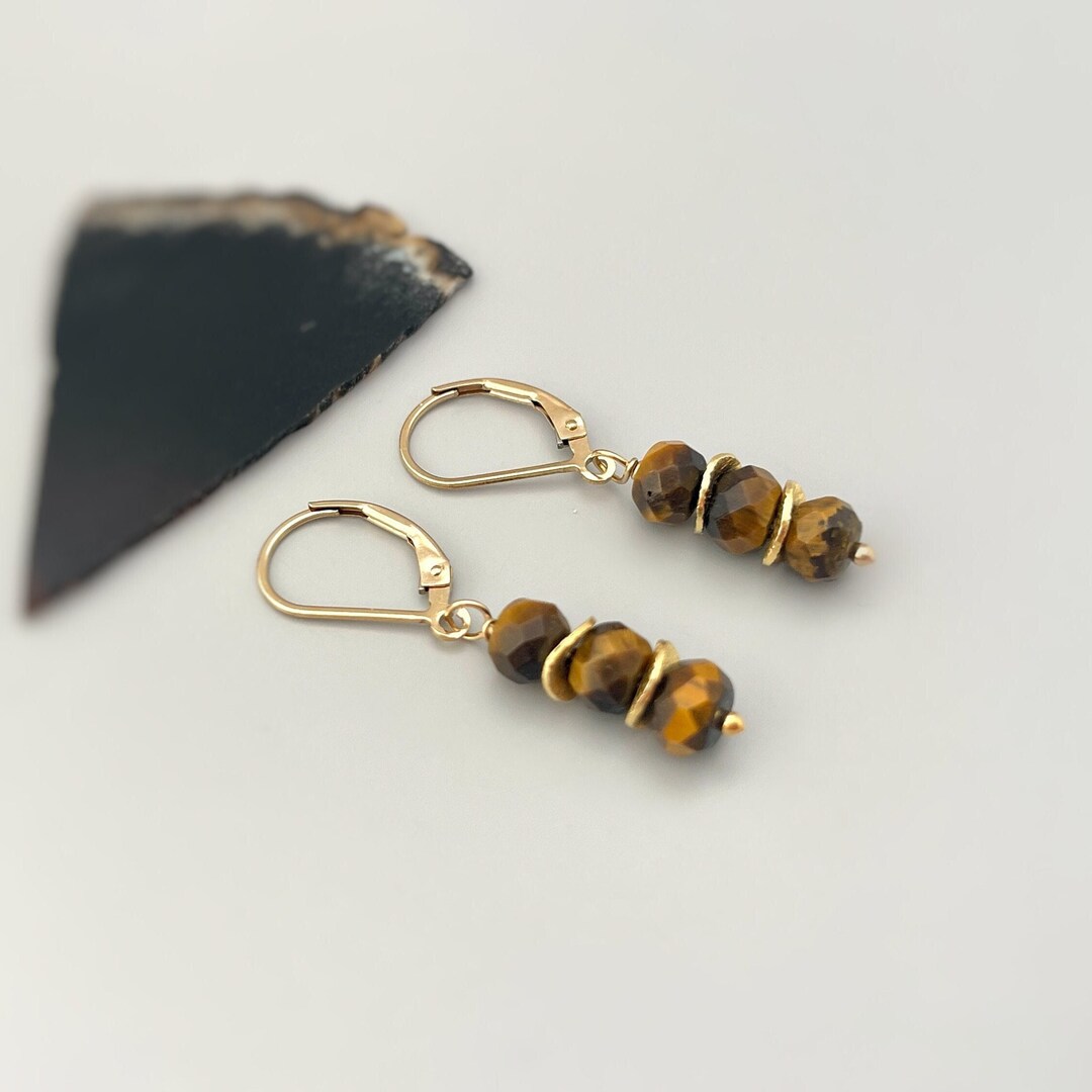 Tigers Eye Earrings Dangle, 14k Gold, Sterling Silver Boho Dangly Brown ...
