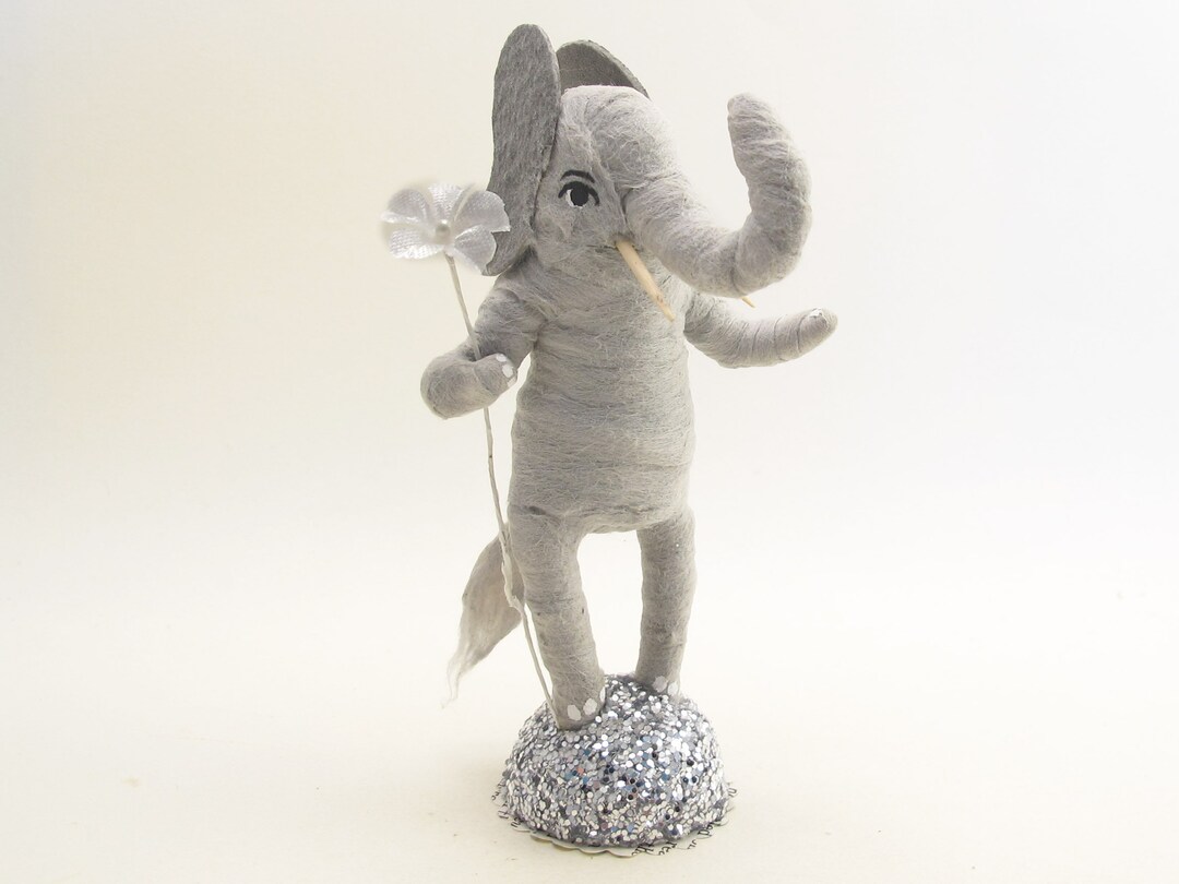 Spun Cotton Charming Gray Elephant Figure - Etsy