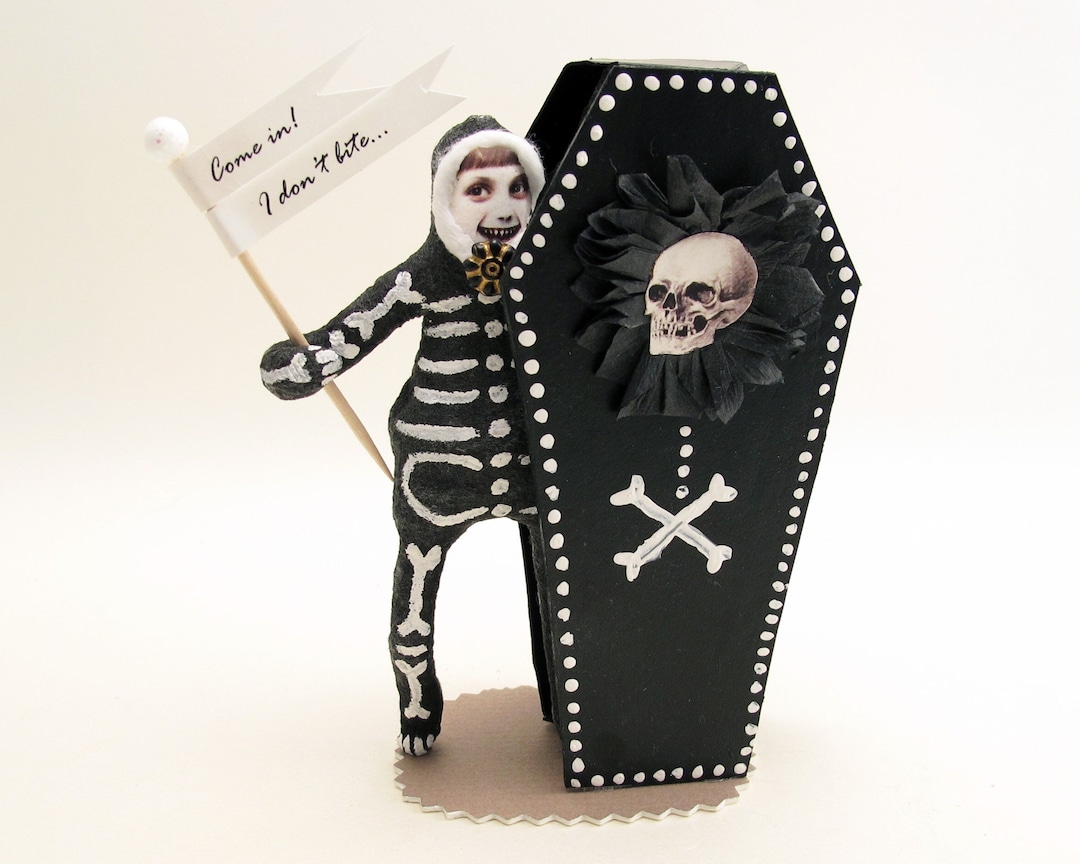 Spun Cotton Coffin Skeleton Boy Halloween Figure - Etsy