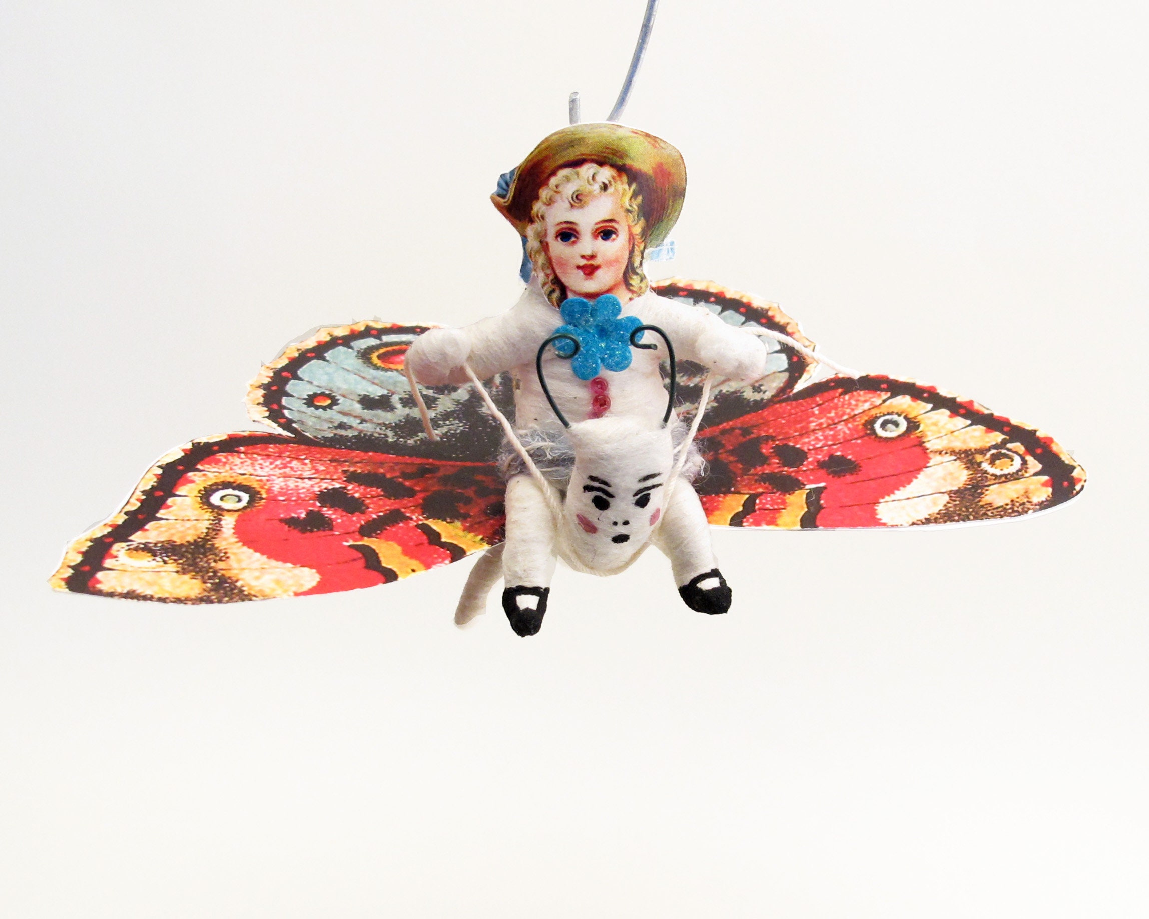 Butterfly Rider Ornament/figure - Spun Cotton Vintage Inspired - Etsy