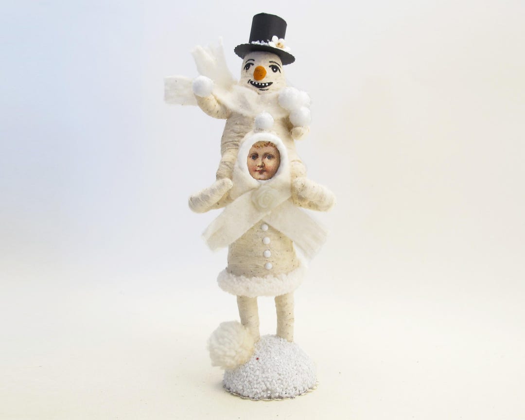Spun Cotton Piggy Back Snowman Christmas Figure - Etsy
