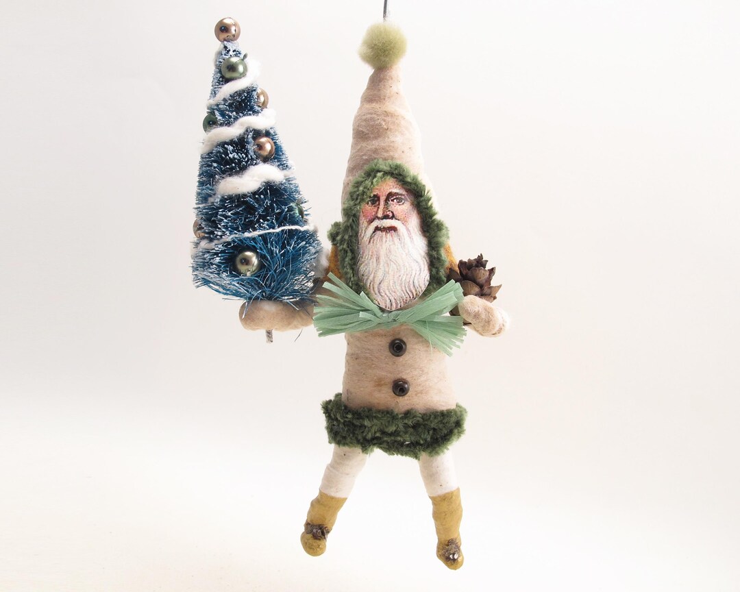 Spun Cotton Tan Woodland Santa Christmas Ornament - Etsy
