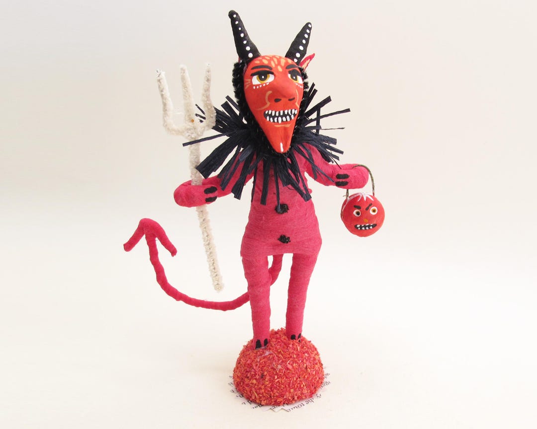 Spun Cotton Red Tricky Devil Figure (hand Sculpted & Hand Painted Paper Mache Clay Head) - Etsy