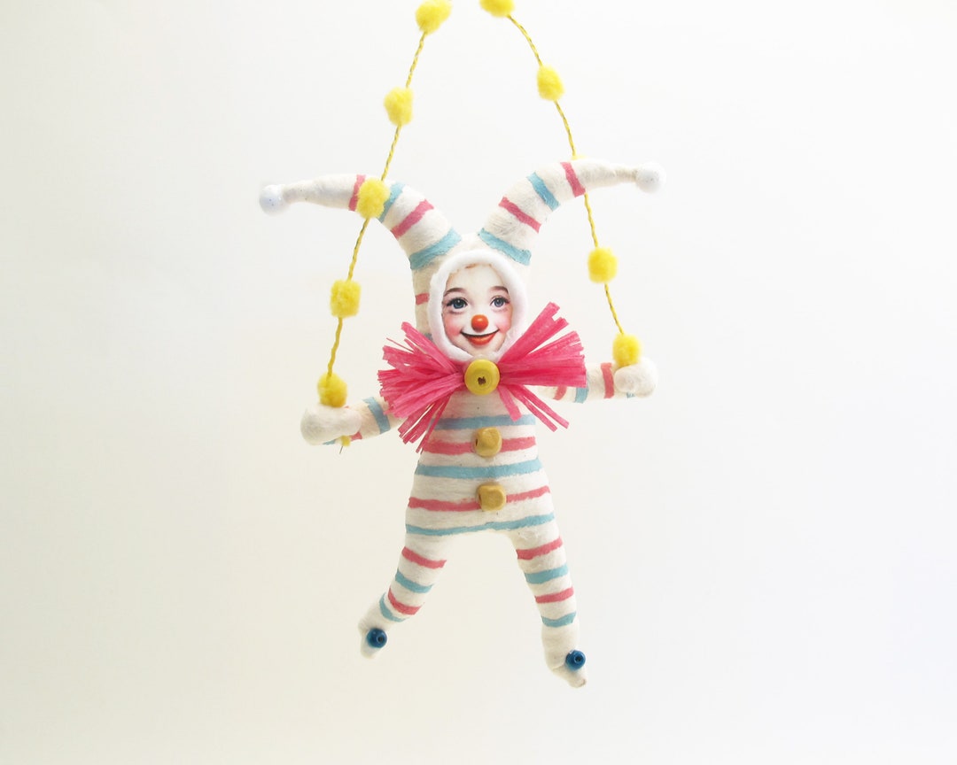 Spun Cotton Swinging Jester Child Clown Ornament - Etsy