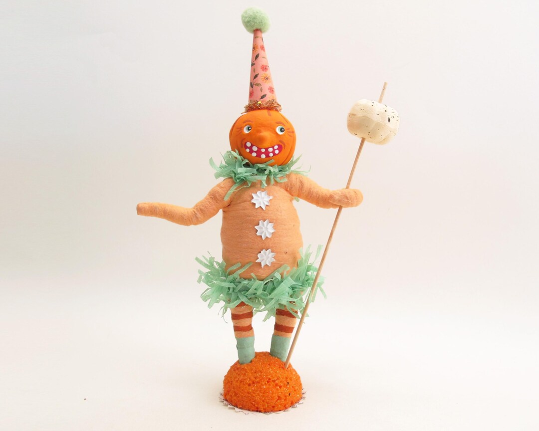 Spun Cotton Wacky Pumpkin Man Figure (hand Sculpted & Hand Painted ...