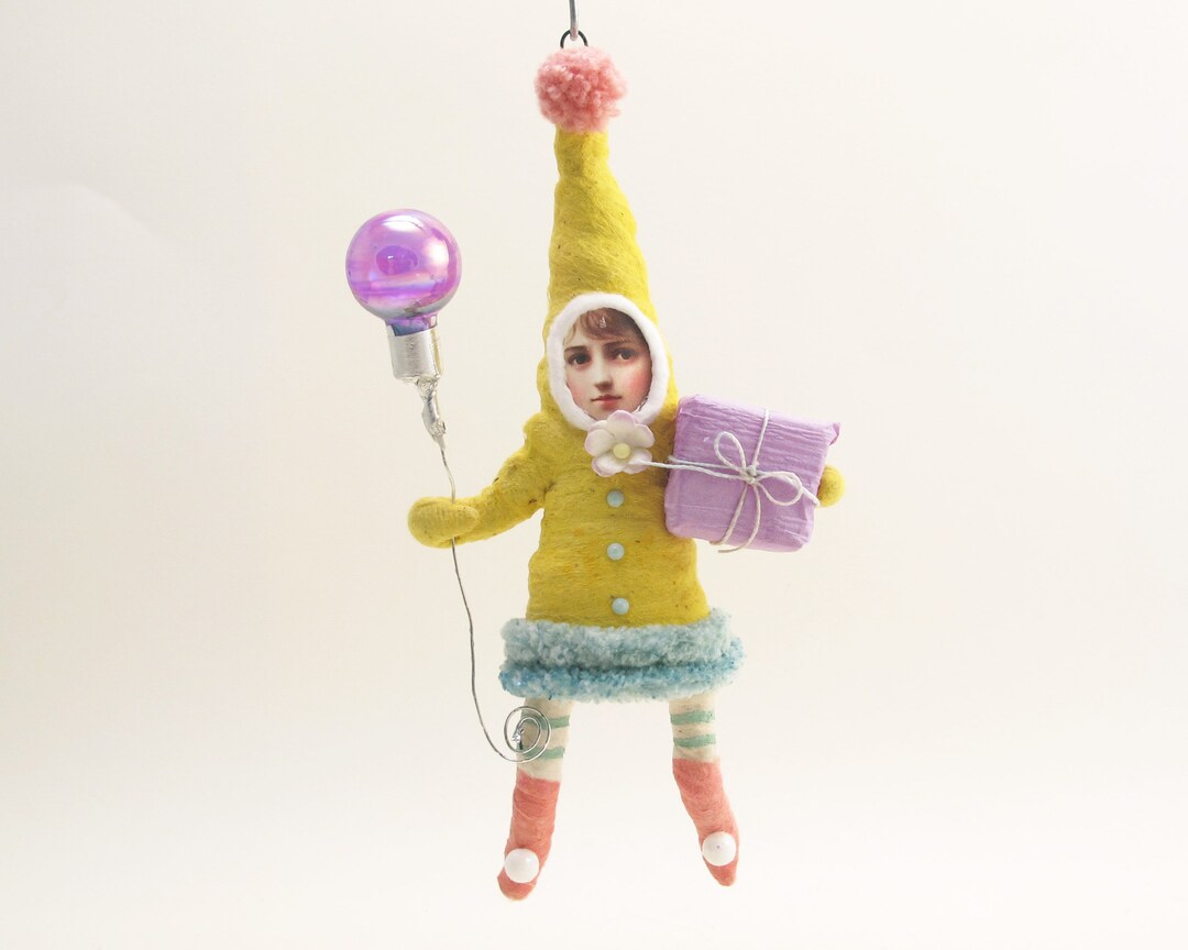 Spun Cotton Yellow Elf Child Christmas Ornament - Etsy