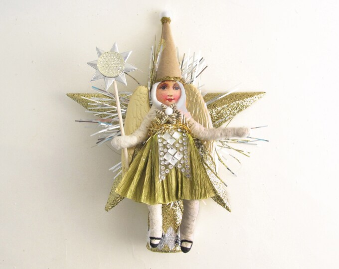 Spun Cotton Gold Star Angel Tree Topper - Etsy