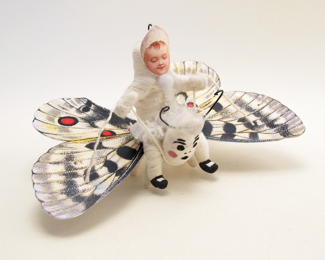 Butterfly Baby Rider Ornament/figure - Spun Cotton Vintage Inspired - Etsy