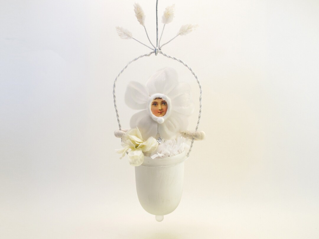 Spun Cotton White Flower Child in Assorted Hanging Planters - Etsy